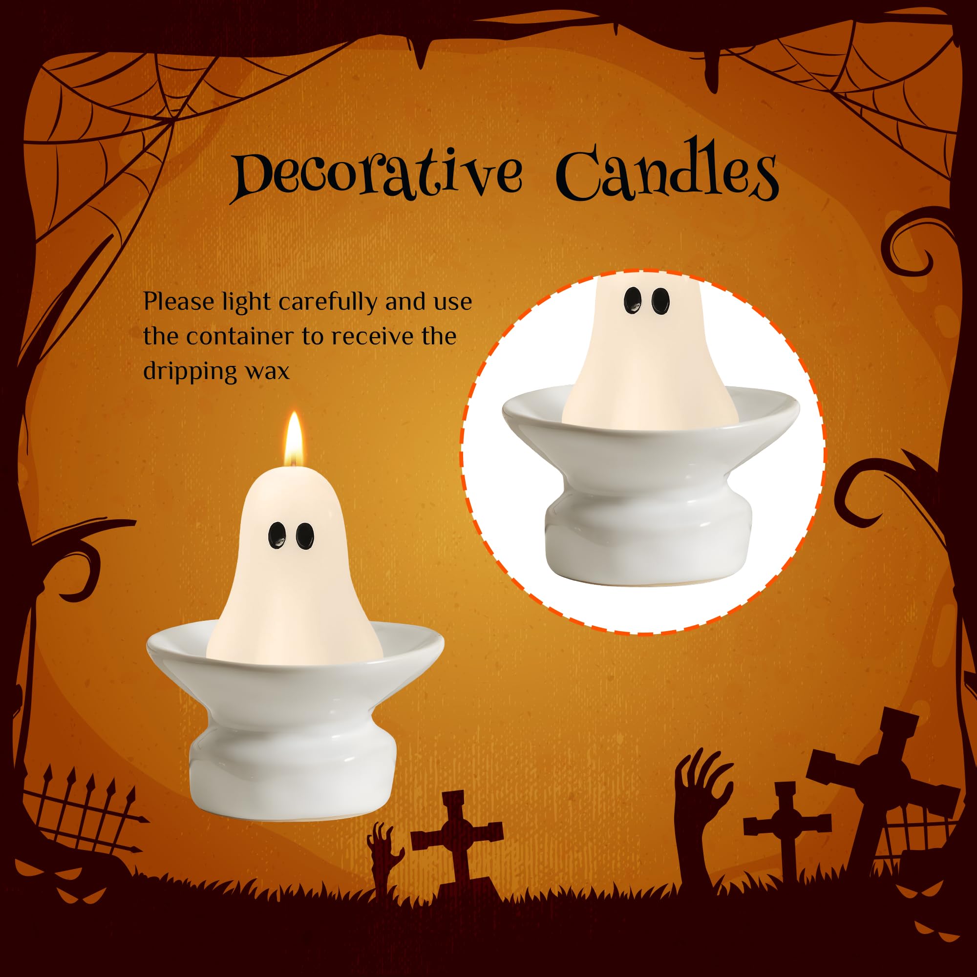 TRINIDa 4 PCS Halloween Ghost Candles, 2.75 x 1.97 Inches Ghost Scented Candles, Cute Halloween Ghost Decor, Halloween Decor Candles for Home Halloween Party Room Table Decorations, 2 Style