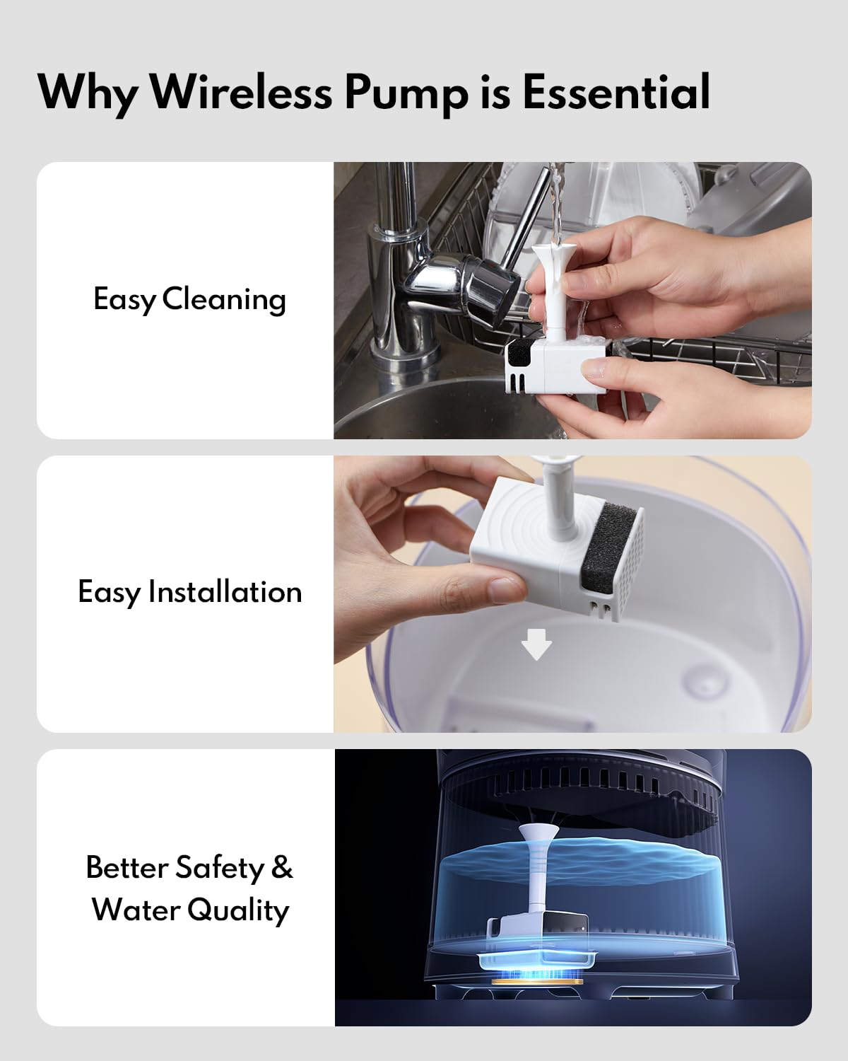 Silent Cat Water Fountain, HomeRunPet Pet Fountain with Wireless-Pump, Small-Dog Water Dispenser, Dual Mode, Quick Assembly & Easy-Clean, Filters Included, 68 oz/2L