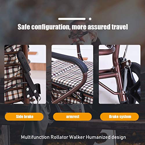 Rollator Walker Rollators Walkers for Seniors Walker Basket Four Wheel Walker Hand Push Shopping Cart Wheeled Seat Folding Walker,Supports 220 lbs