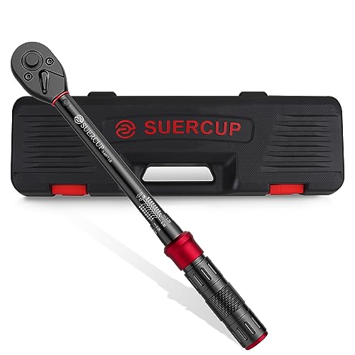 SUERCUP 3/8-Inch Drive Click Torque Wrench - 5-45 Ft-Lb/6.8-61Nm, ±3% High Accuracy Torque Wrench,Dual-Direction Adjustable 72 tooth Click Torque Wrench for Bike, Motorcycle and Car Repair