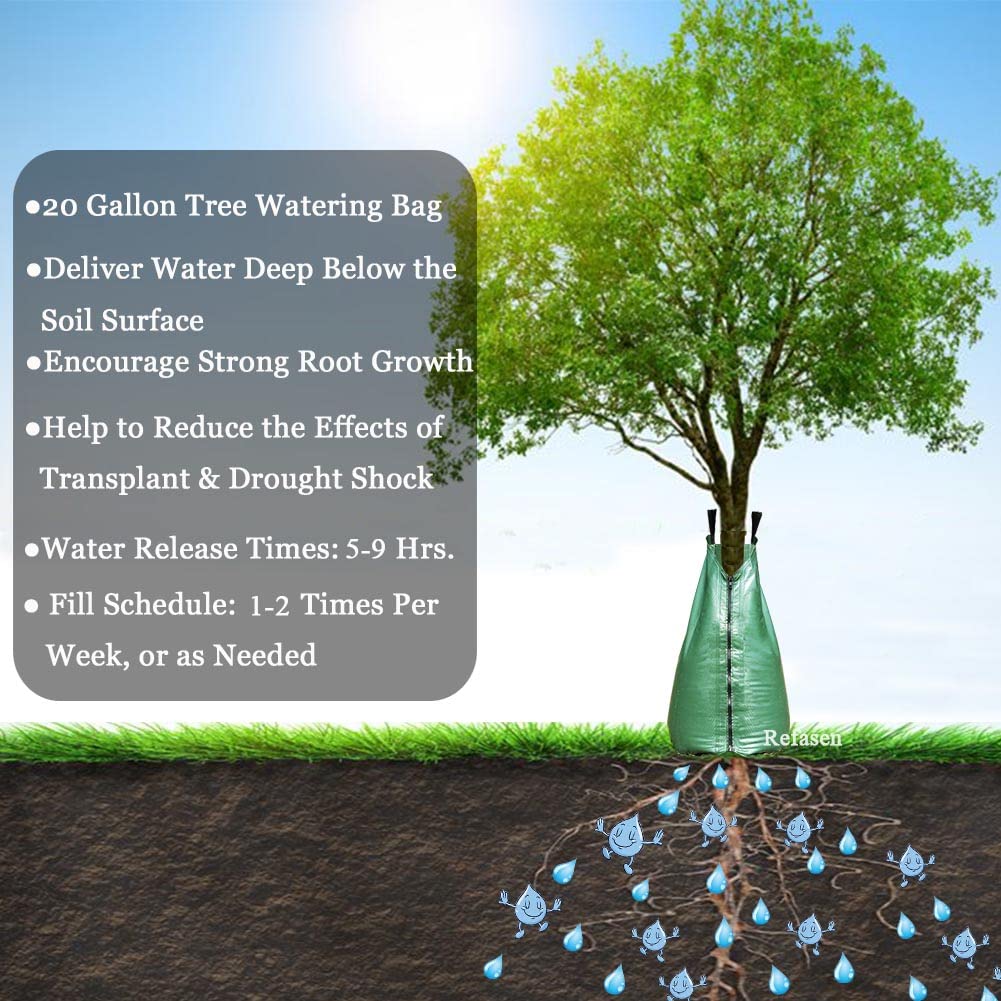 Refasen Tree Watering Bag, 20 Gallon Water Bags for Trees Slow Release Drip Irrigation Bag for Trees (1 Pack)