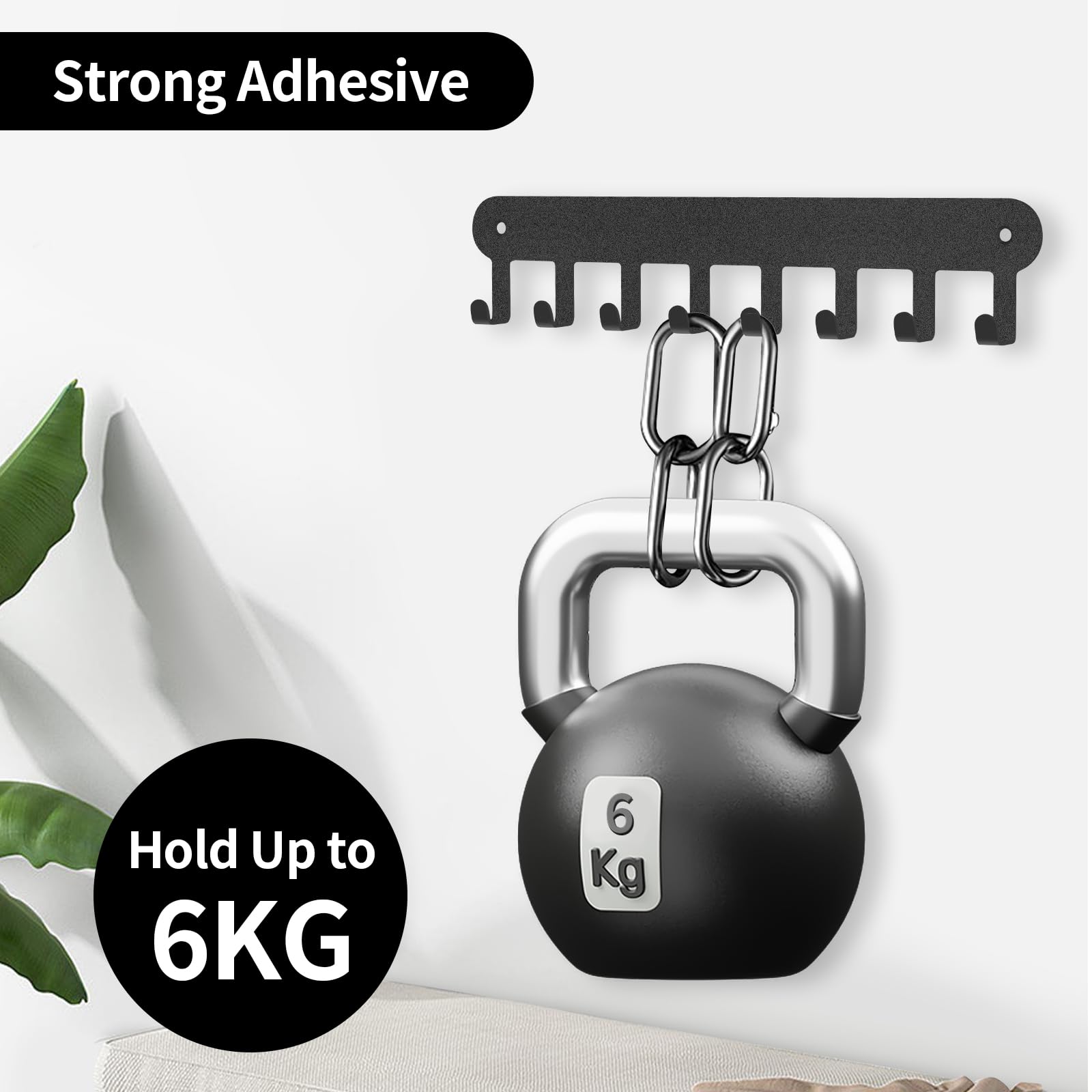Suzurana 2 Pack Wall Mount Key Holder, Key Hanger Wall Mount with 8 Hooks, Adhesive Key Holder for Wall, Decorative Black Key Holder for Wall No Drill for Living Room, Kitchen, Bathroom