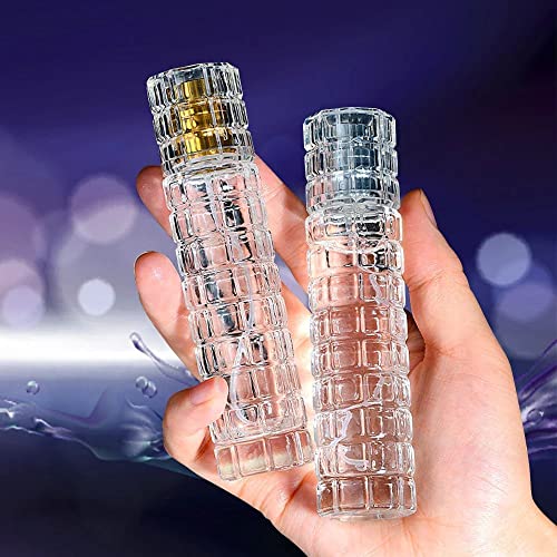 Spray Bottle, Refillable Bottle, Travel Portable Perfume Atomizer Skin Care Tool, Empty Sample Vials Dispenser, Transparent Cosmetic Container(Gold)