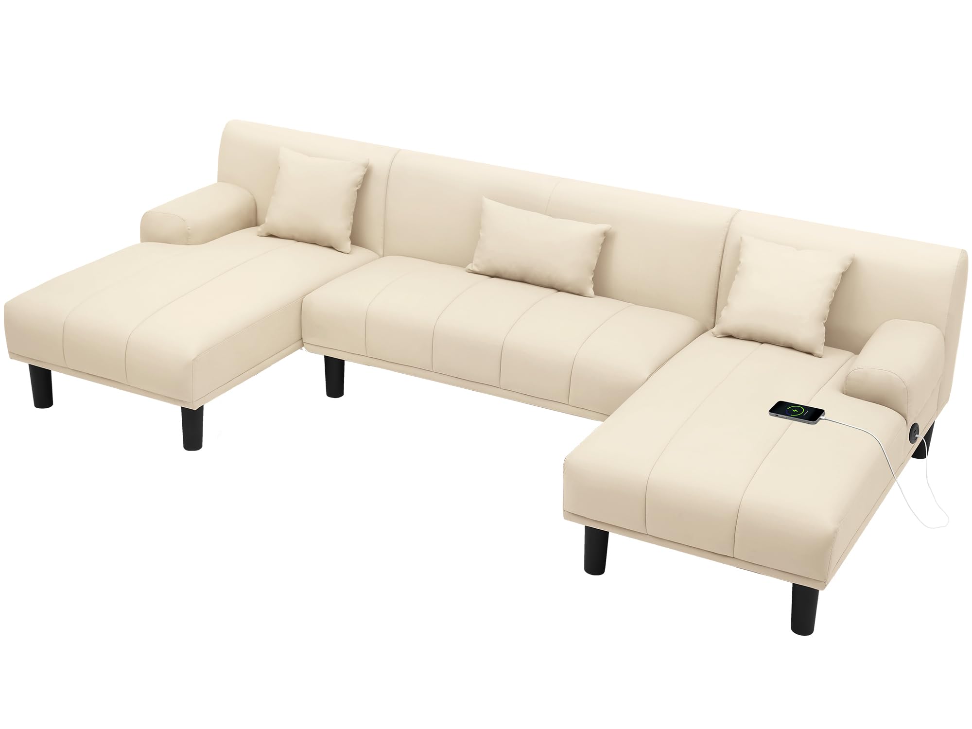 YITAHOME Sectional Couches for Living Room, U Shaped Sofa Faux Leather Modern Modular Couch Sofa with USB & Type C Charging Ports Double Chaise and Comfy Upholstered, Beige