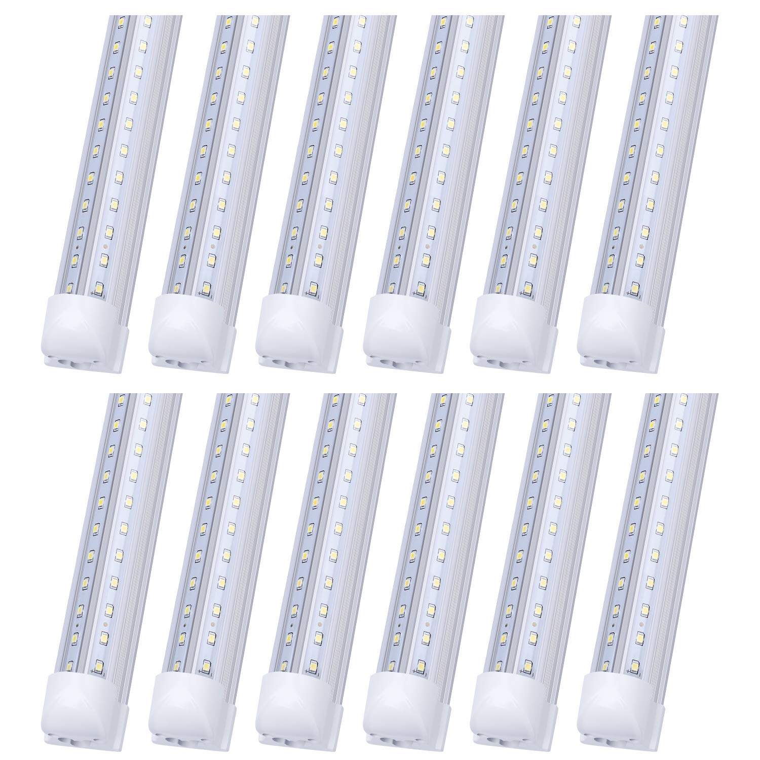 JOMITOP V Shape Integrated LED Tube Light, 8FT 72W (150W Fluorescent Equivalent), Works Without T8 Ballast, Plug and Play, Clear Lens Cover, Cold White 6000K Pack of 4