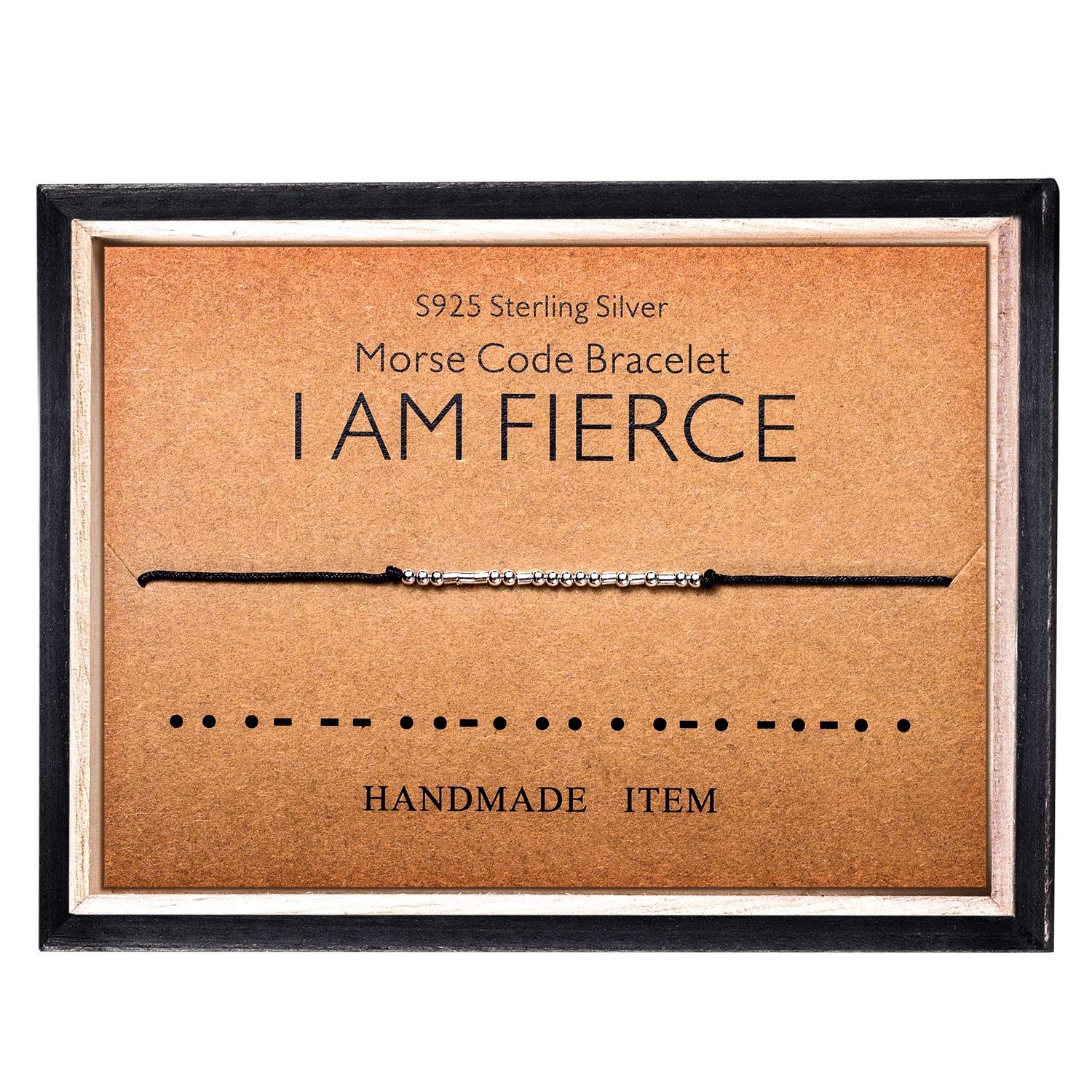 KGBNCIE Morse Code Bracelet 925 Sterling Silver Beads on Silk Cord Secret Message I AM FIERCE bracelet Gift Jewelry for her