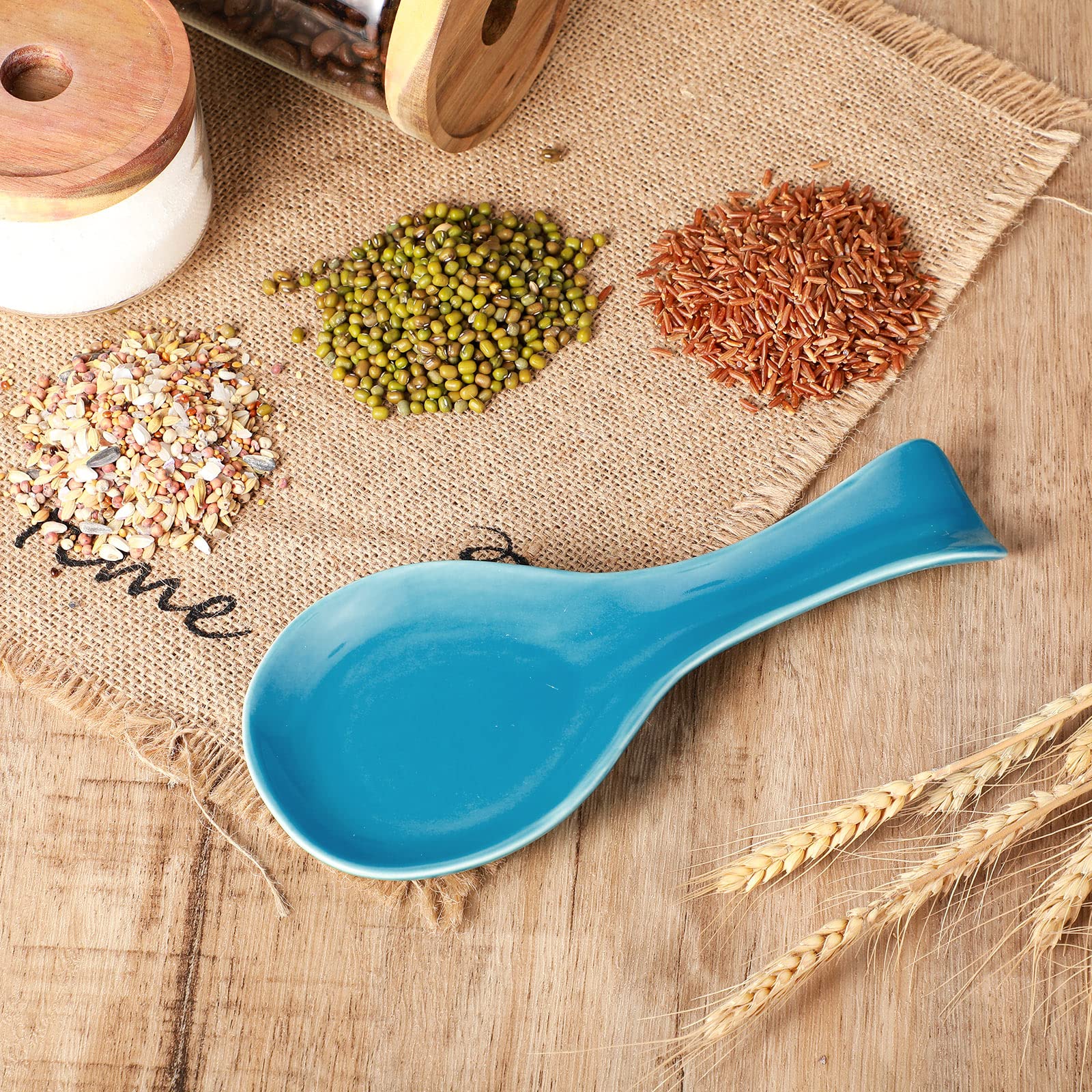 Patelai Ceramic Spoon Rest Spoon Holder Stovetop Spoon Holder for Kitchen Stove Coffee Bar Accessories (Blue)