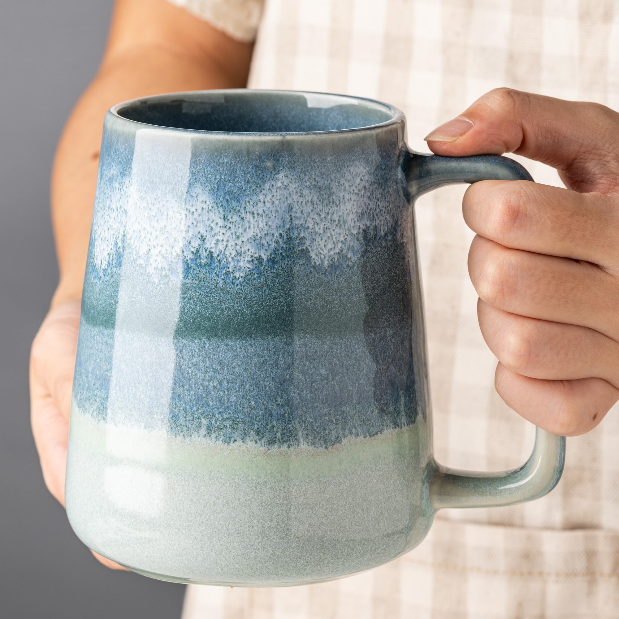 TaoTaojarvie Ceramic Coffee mugs, 24 oz, Extra Large Mugs, Big Tea and Coffee Cups, Large Handle, Pottery Mugs, Transmutation Glaze,Wide Bottom Coffee Mug, Microwave and Diahwasher Safe. (Light Green)