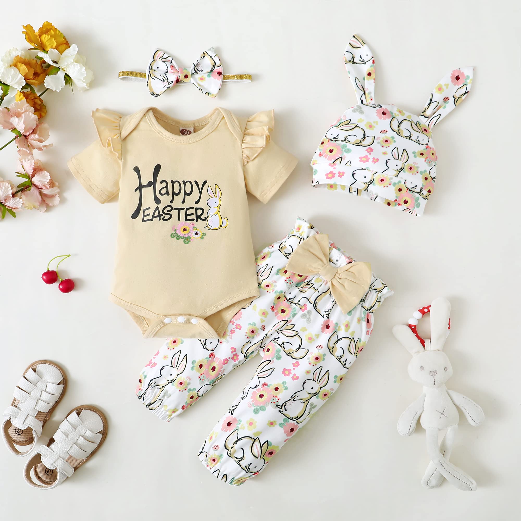 Singcoco Baby Girl Easter Day Outfit Easter Rabbit Clothes Happy Easter Bunny Bodysuit (Yellow, 12-18 Months)