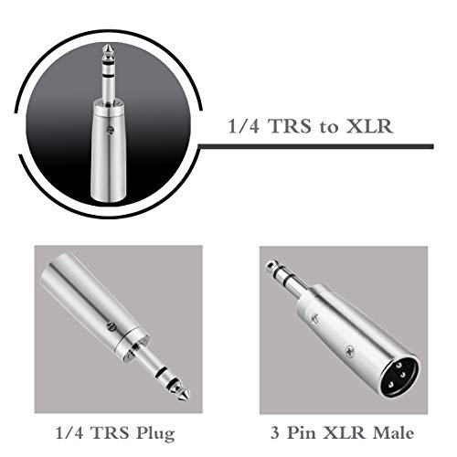 JOMLEY xlr to 1/4 Adapter,6.35mm TRS Stereo to XLR Male Plug Balanced Cable Adapter - 2 Pack