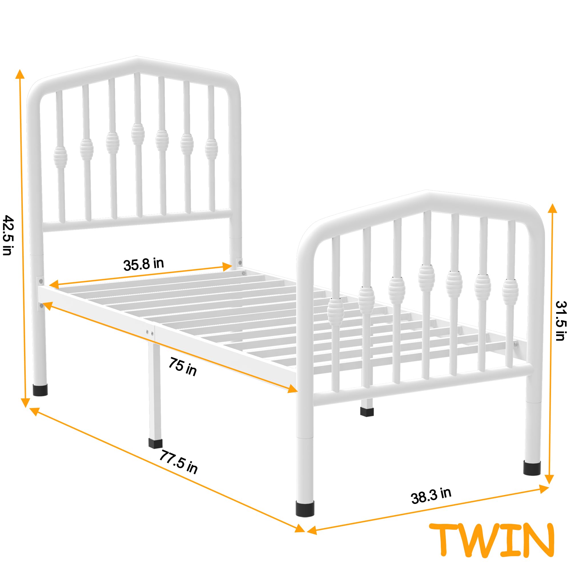 Yitong Angel 14 Inch Classic Metal Platform Bed Frame Mattress Foundation with Victorian Style Iron-Art Headboard and Footboard/Under Bed Storage/No Box Spring Needed/Twin Size Black
