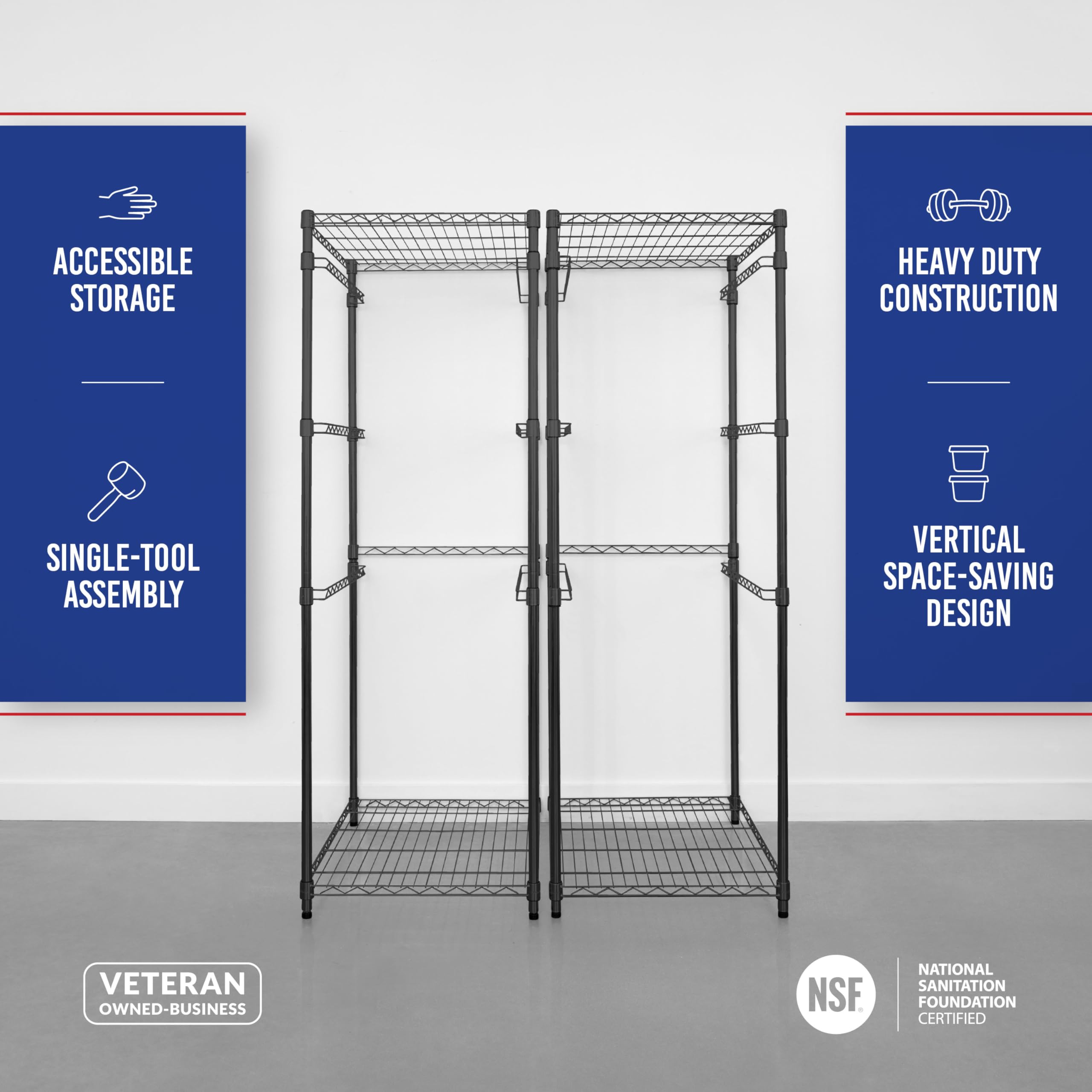 SafeRacks 2 Pack 5-Tier Steel Tote Rack - Maximize Space, Declutter, Organization, NSF Certified, Bin Storage for Garage, Pantry, Kitchen, Workspace, 5 Shelves, 31″ x 23″ x 68″, Black