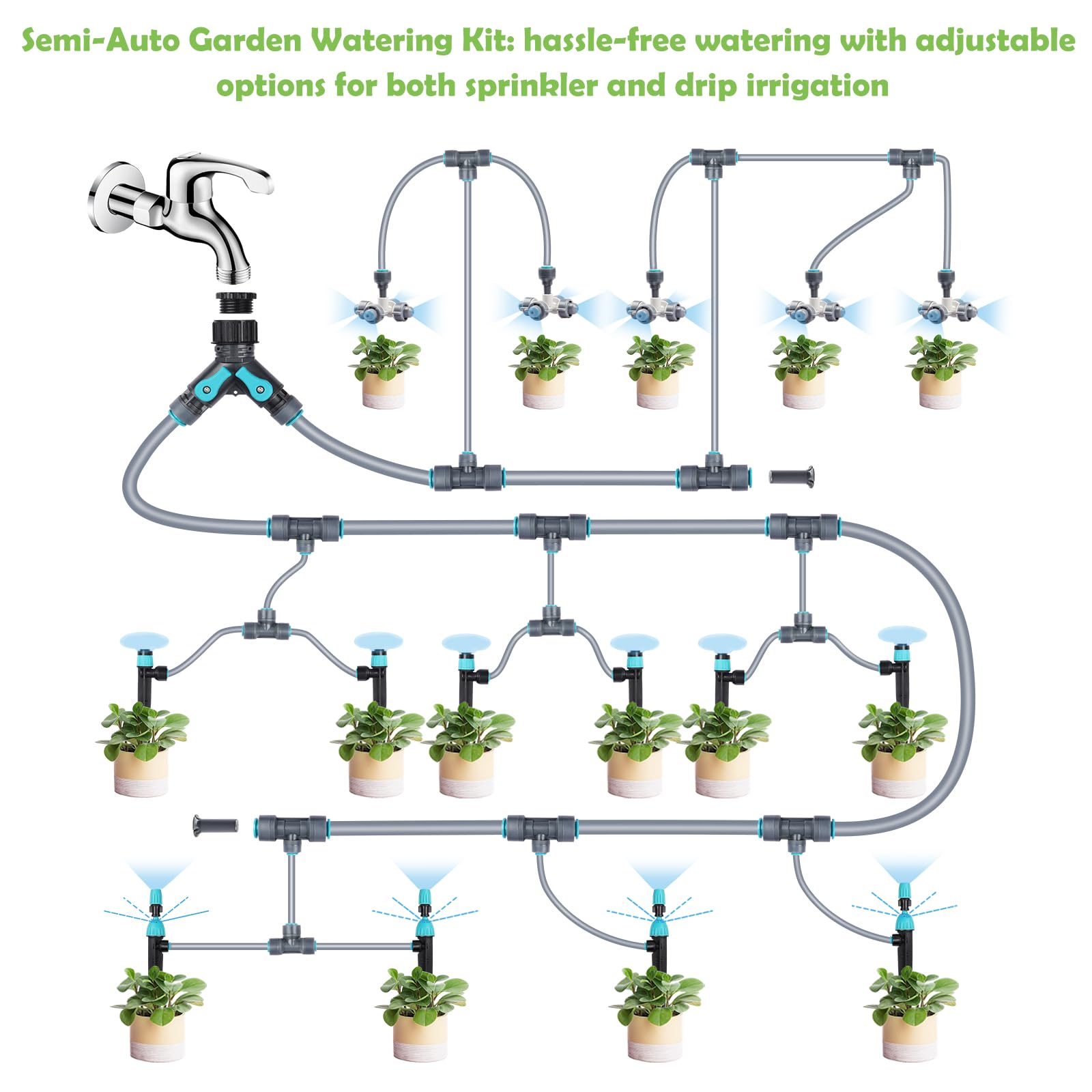Onarway Garden Drip Irrigation System: Raised Garden Bed Drip Irrigation Kit with Quick Connectors - Greenhouse Micro Misting Watering System for Plants - Instant Easy Install