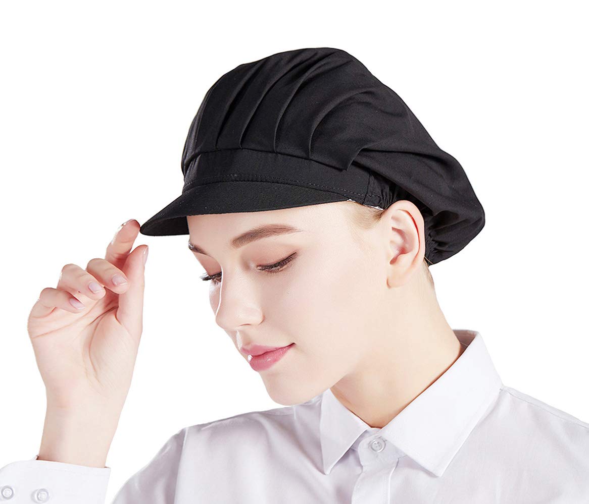 Nanxson 3pcs Unisex Chef Hat Elastic Chef Cap Kitchen Baking Cooking Hat for Men Women with Brim CF9035 Black