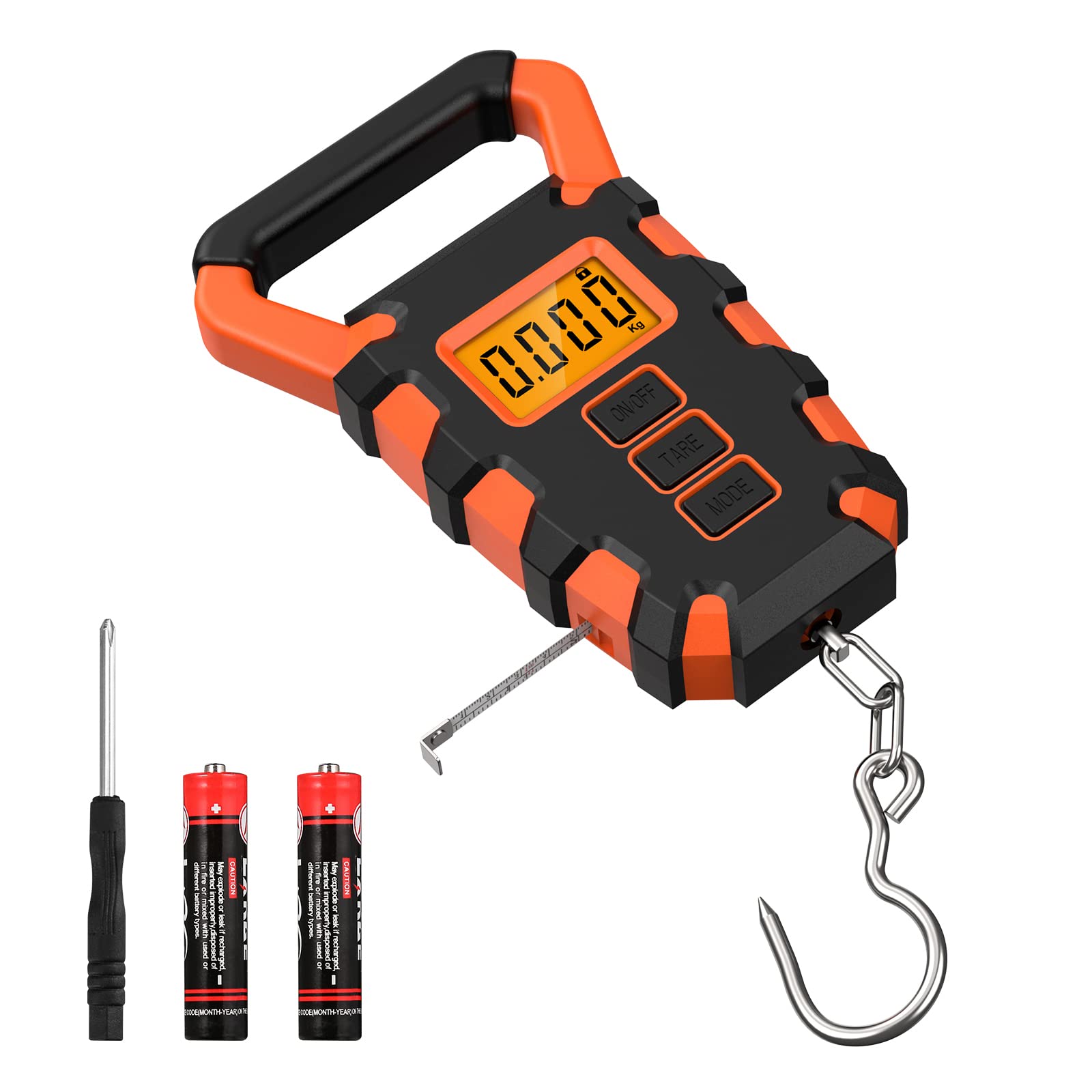 KeeKit Digital Fishing Scale with Ruler, 110lb/50kg Electronic Digital Luggage Scale, Waterproof Fishing Postal Hanging Hook Scale with Measuring Tape, Backlit LCD Display (Batteries Included)