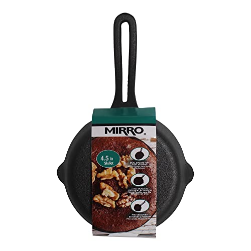 Mirro 4.5" Cast Iron Mini Skillet for Frying Pan with Drip-Spouts, Pre-seasoned Oven Safe Cookware for Camping, Indoor and Outdoor use, Black