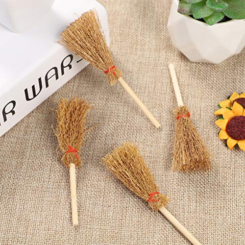 Sewroro 12pcs Mini Broom Hanging Witches Prop Broom Miniature Artificial Mini Straw Brooms for Halloween Party Prop Hangings Decorations