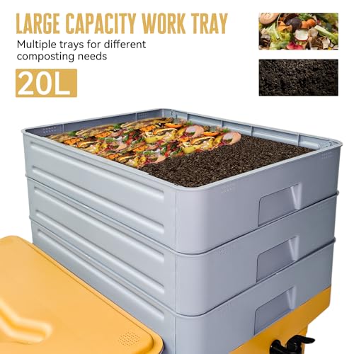 TOP XIAN 5-Tray Worm Composter,100L Worm Compost Bin for Vermicomposting Starter, Indoor & Outdoor Worm Farm Composting Bin, Worm Compost Bin for Recycling Food Waste