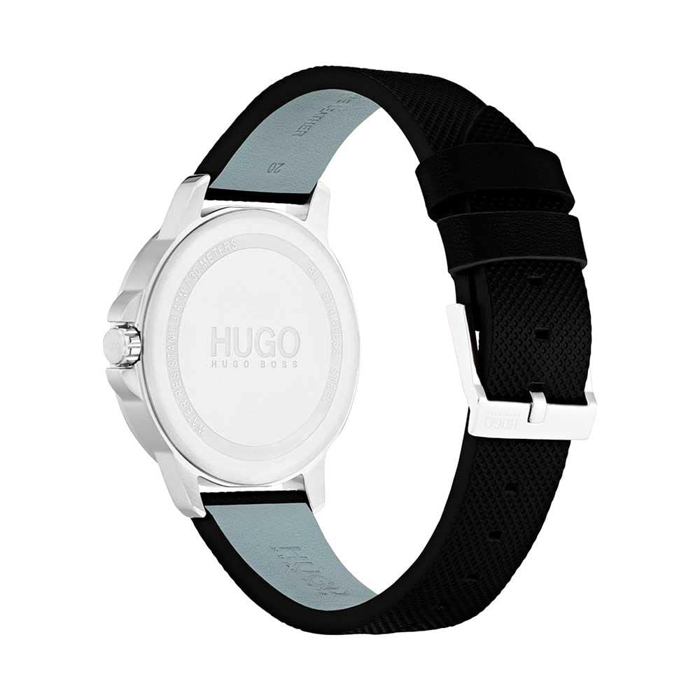 HUGO #Focus Men Quartz Multifunction Ionic Plated Dark Blue Steel and Leather Strap Business Watch, Color: Blue (Model: 1530033)