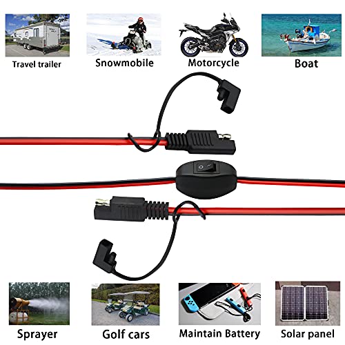 PNGKNYOCN SAE Polarity Revers Converter Cable with Switch 16AWG 2Pin SAE to SAE Wire Harness Quick Connect/Disconnect SAE Connector with Dust Cap(2M)