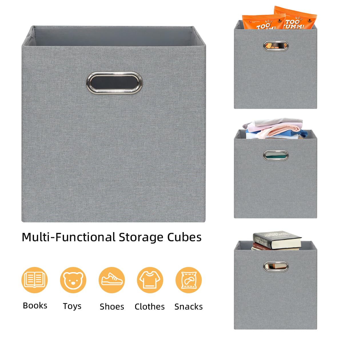 Storage Cube Basket Bins, Foldable Storage Boxes with Handles for Organization Shelf Closet, 12x12x12, Pack of 2, Beige