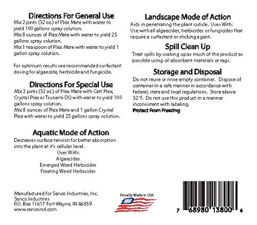 Plex Mate Aquatic Surfactant for Herbicides β Quart- Non-Ionic, Increase Product Coverage, Increase Product Penetration, Increase Product Effectiveness