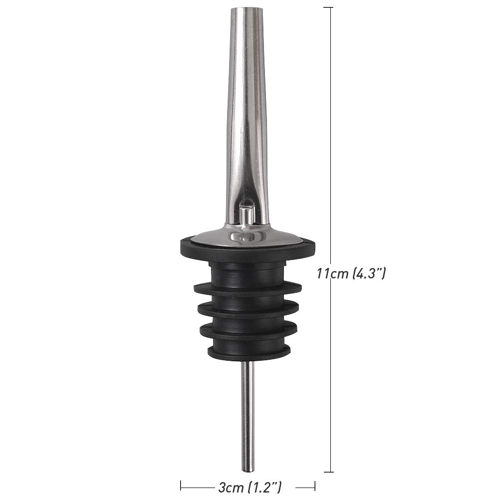Newk Stainless Steel Pourers, 12 Pack Classic Bottle Pourers Tapered Spout with Rubber Caps, Suitable for Pours Liquor, Vinegar, Syrup or Olive Oils(12 Bottle Pourers+12 Dust Covers)