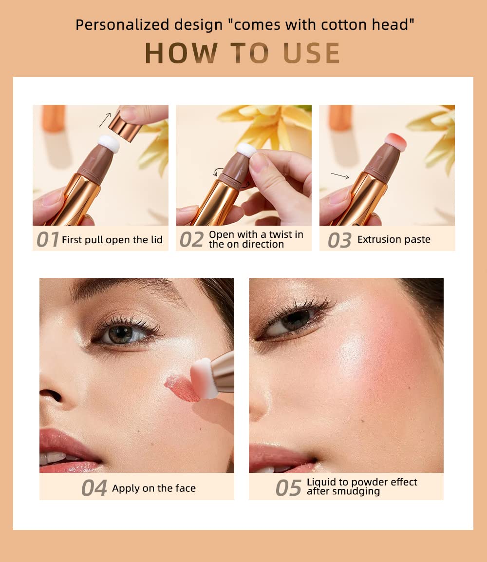 URQT Cream Bronzer Contour Beauty Wand, Highlighter Blush With Cushion Applicator, Liquid Face Makeup Wand Lightweight Natural Super Silky Stick Light (4# Highlight Pearl White)