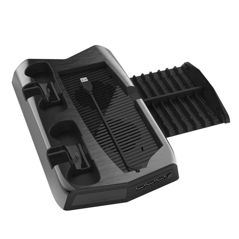 RENSLAT for PS5 Charging Stand Base with Cooling Fan and 3 USB Port Dual Controller Charger Storage Tray Bracket
