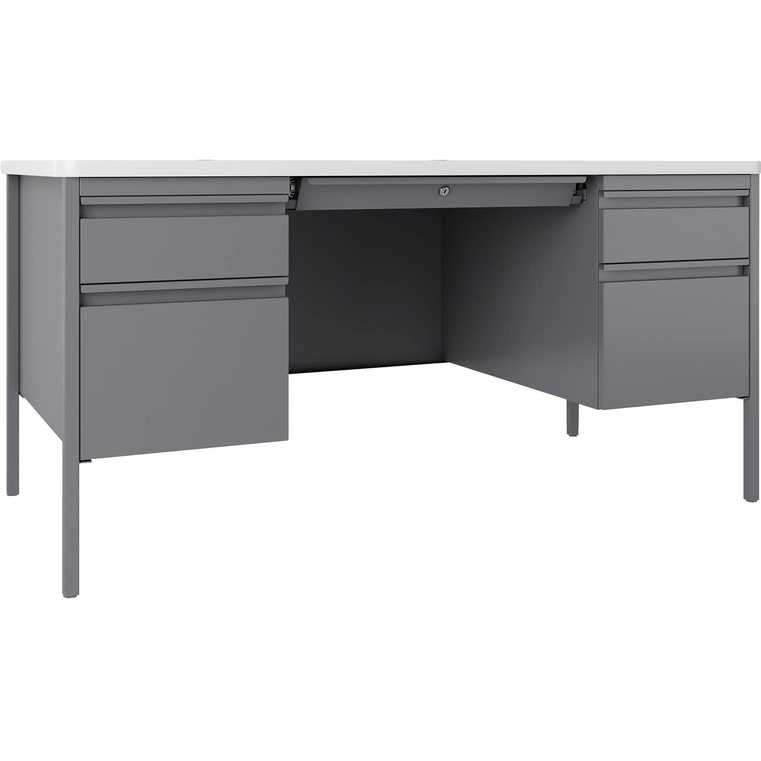Lorell 66942 Desk, Double-Pedestal, 60-Inch x30-Inch x29-1/2-Inch , White/Platinum