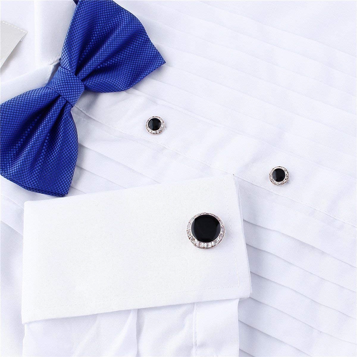 HAWSON Crystal Cuff Links and Studs Set for Mens Tuxedo Shirts Wedding Accessories