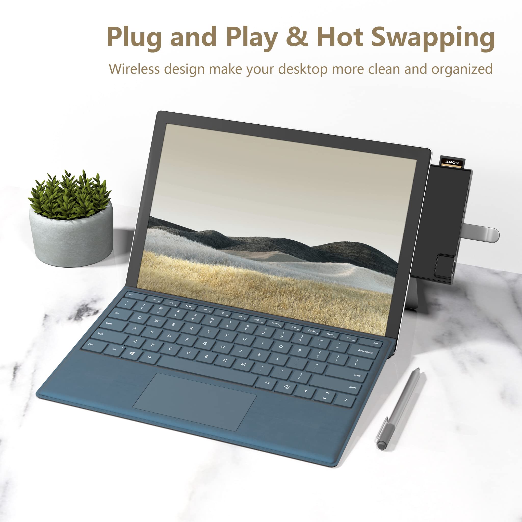Surface Pro 7 Docking Station with 4K HDMI Adapter+RJ45 Ethernet LAN+ USB C PD Charging +2 Port USB 3.0+SD/TF(Micro SD) Card Reader Converter Combo Hub Adaptor for Microsoft Surface Pro 7
