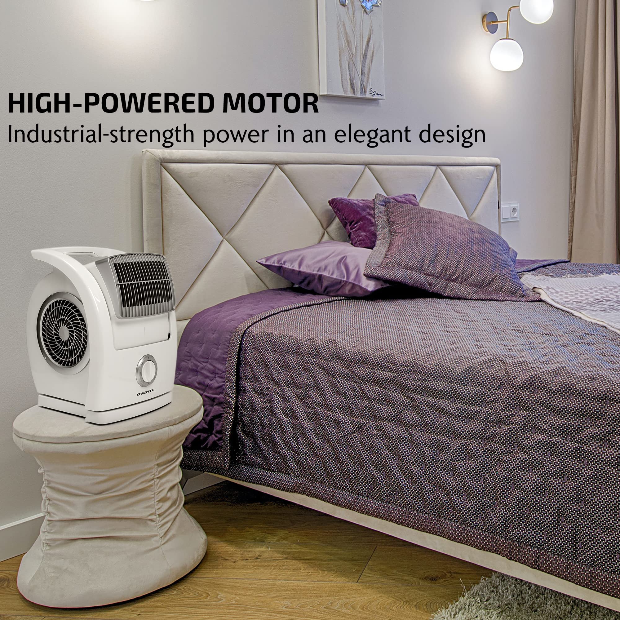 OVENTE Electric Blower Floor Fan 15" with 3-Speed Control, 90° Oscillating and 45° Manual Pivoting Head, Low-Noise Technology and Easy to Clean Air Filter Ideal for Home, Bedroom, Office, White BF74W