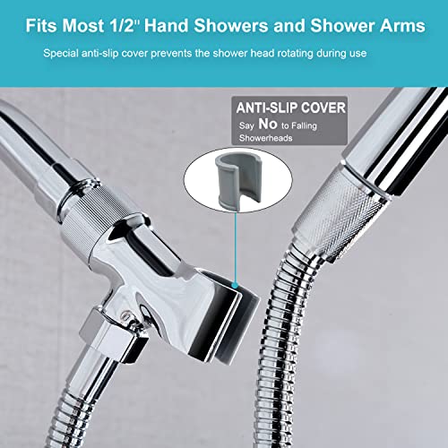 Metal Shower Head Holder for Hand Held Showerhead, Adjustable Shower Arm Mount for Connecting Shower Arm and Shower Hose, Shower Arm Adapter Wand Bracket with Swivel Ball Connector (Polish Chrome)