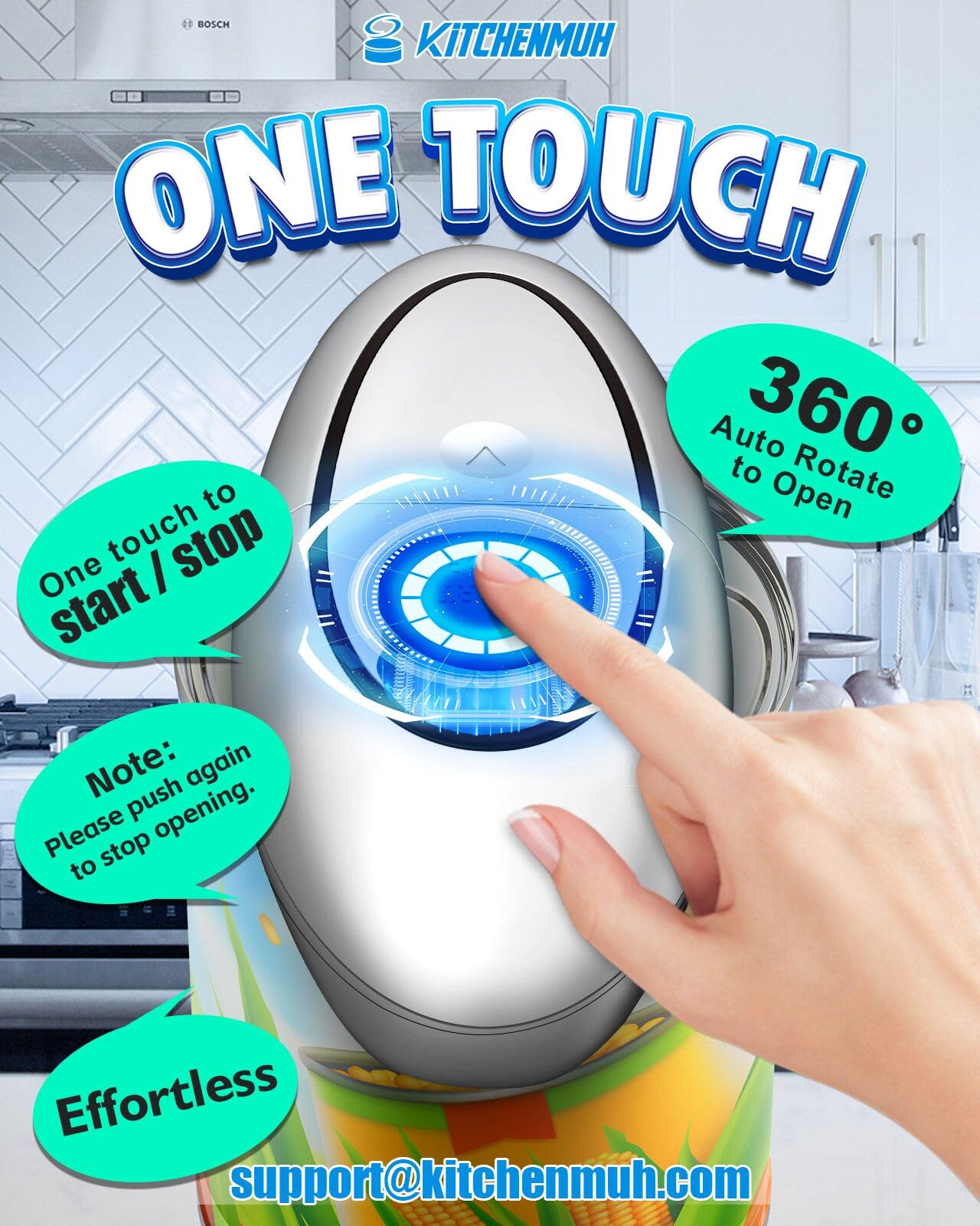 One Touch Electric Can Opener Fits Almost All Can Sizes for Seniors with Arthritis, Hand Held Battery Operated Can Opener with Smooth Edge, Food Safe Kitchen Gadgets Automatic Can Opener for Kitchen