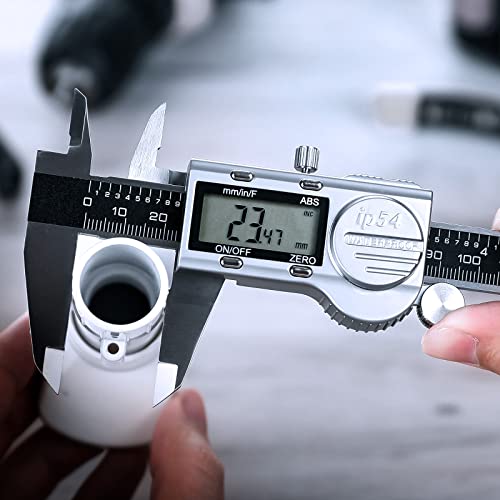 Nuovoware Digital Caliper, 6 Inch /150 mm IP54 Electronic Measuring Tool, Stainless Steel Waterproof Micrometer Vernier Caliper with Auto-Off Large LCD Screen, High Precision Inch/Metric/Fraction