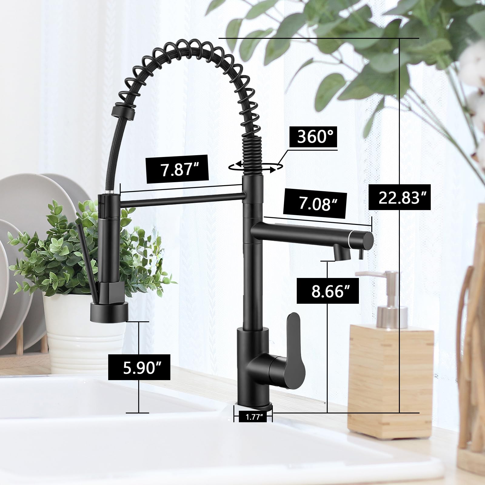 RIGFRCH Commercial Kitchen Sink Faucet with Pull Down Sprayer for Modern Kitchens, Stainless Steel Dual Water Outlet Pull Down Sprayer Single Handle Dual Temperature Kitchen Faucet( Matte Black)
