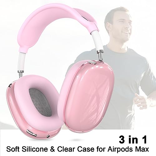 Silicone Case Cover for AirPods Max, Clear Soft TPU Earcup Cover/Silicone Ear Pad Case Cover/Headband Cover for AirPods Max, Transparent Accessories Silicone Protector for Apple AirPods Max, Pink