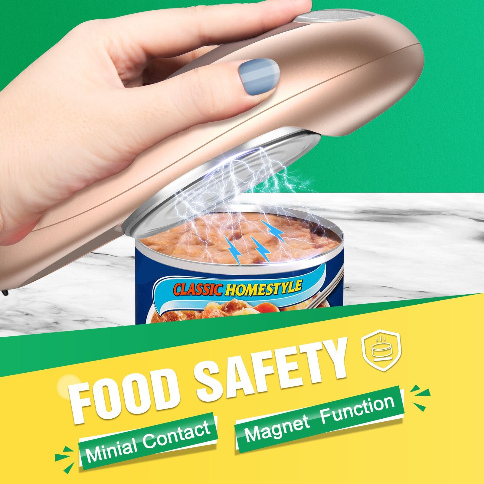 One Touch Electric Can Opener Easily Open Any Can Sizes with Smooth Edge, Food-Safe & Battery Operated Can Opener for Kitchen, Automatic Can Opener Hands Free for Weak Hands and Seniors with Arthritis