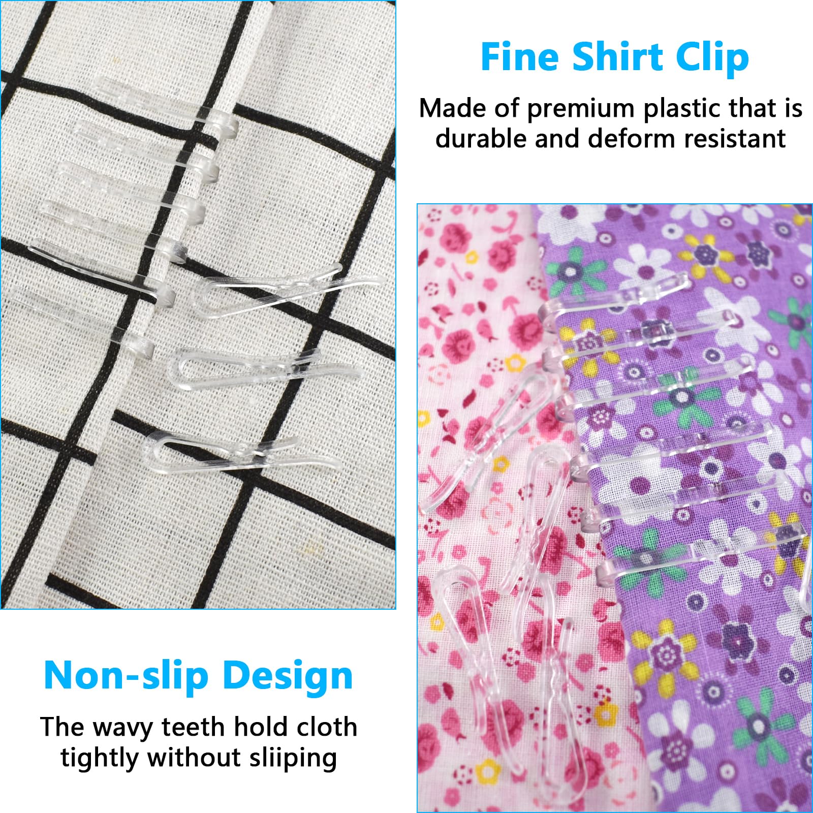 SHRJ 300Pcs Plastic Alligator Clip U Shape Clothespins Transparent Shirt Fixing for Ties Socks Pants Skirts, Hold Garments in Place, 1.5inch/38mm