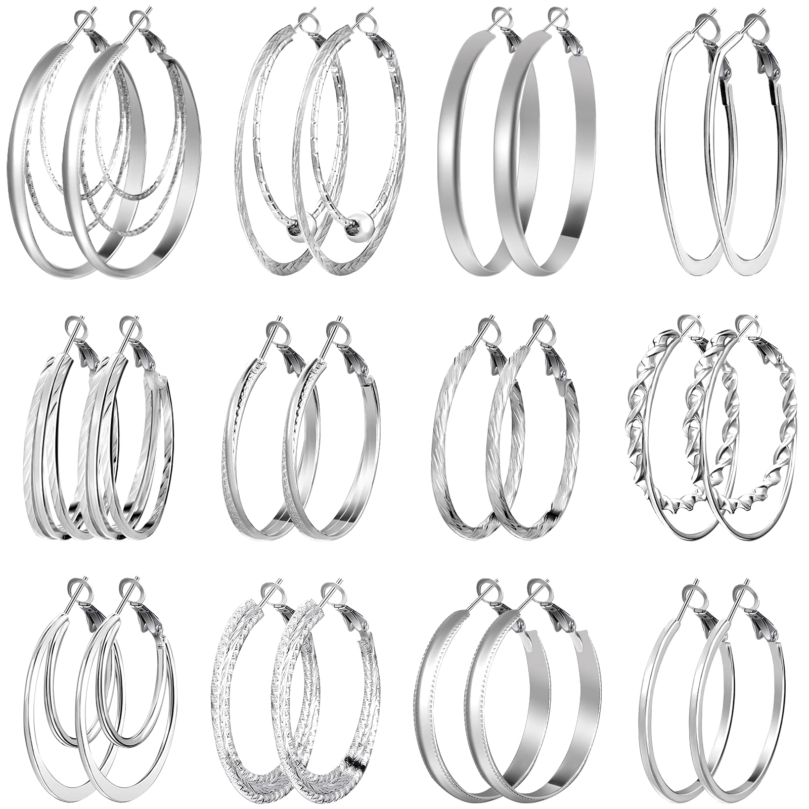 Kigeli 12 Pairs Hoop Earrings for Women Multipack Silver Gold Stainless Steel Earrings Lightweight Hoop Earrings Set for (Gold, Silver)