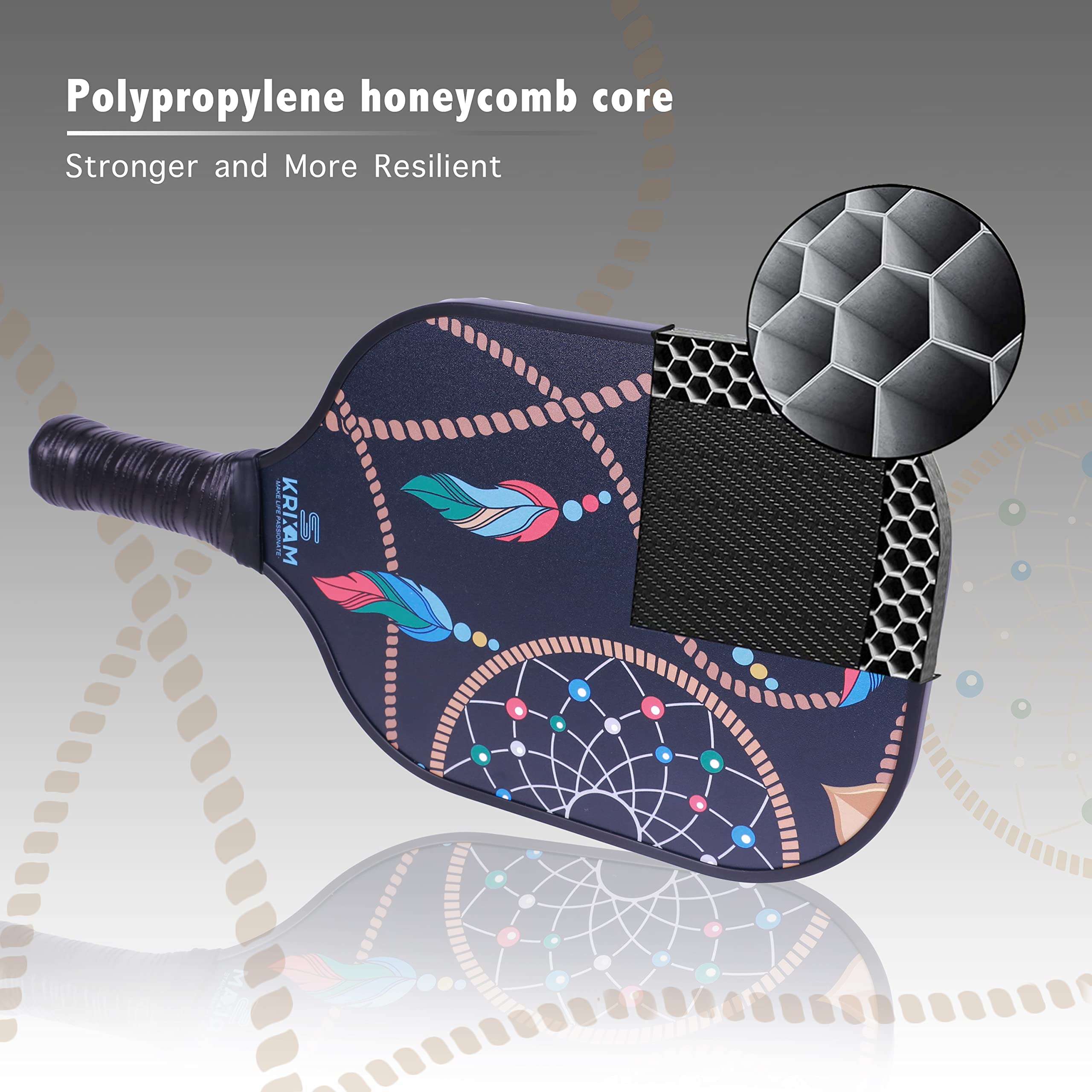 Krixam Pickleball Paddles with Graphite Carbon Fiber and Polypropylene Core, Lightweight Pickleball Rackets with Comfortable Grip (2Pcs)