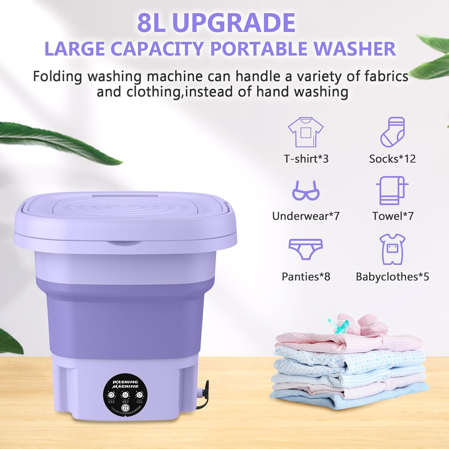 MacLehose Portable Washing Machine Portable Washer,8L Mini Washing Machine Foldable,Baby Clothes Underwear or Small Items Camping&Travel Laundry Small Size,Space Saving Purple 30.5*30.5*21cm MSLC-01