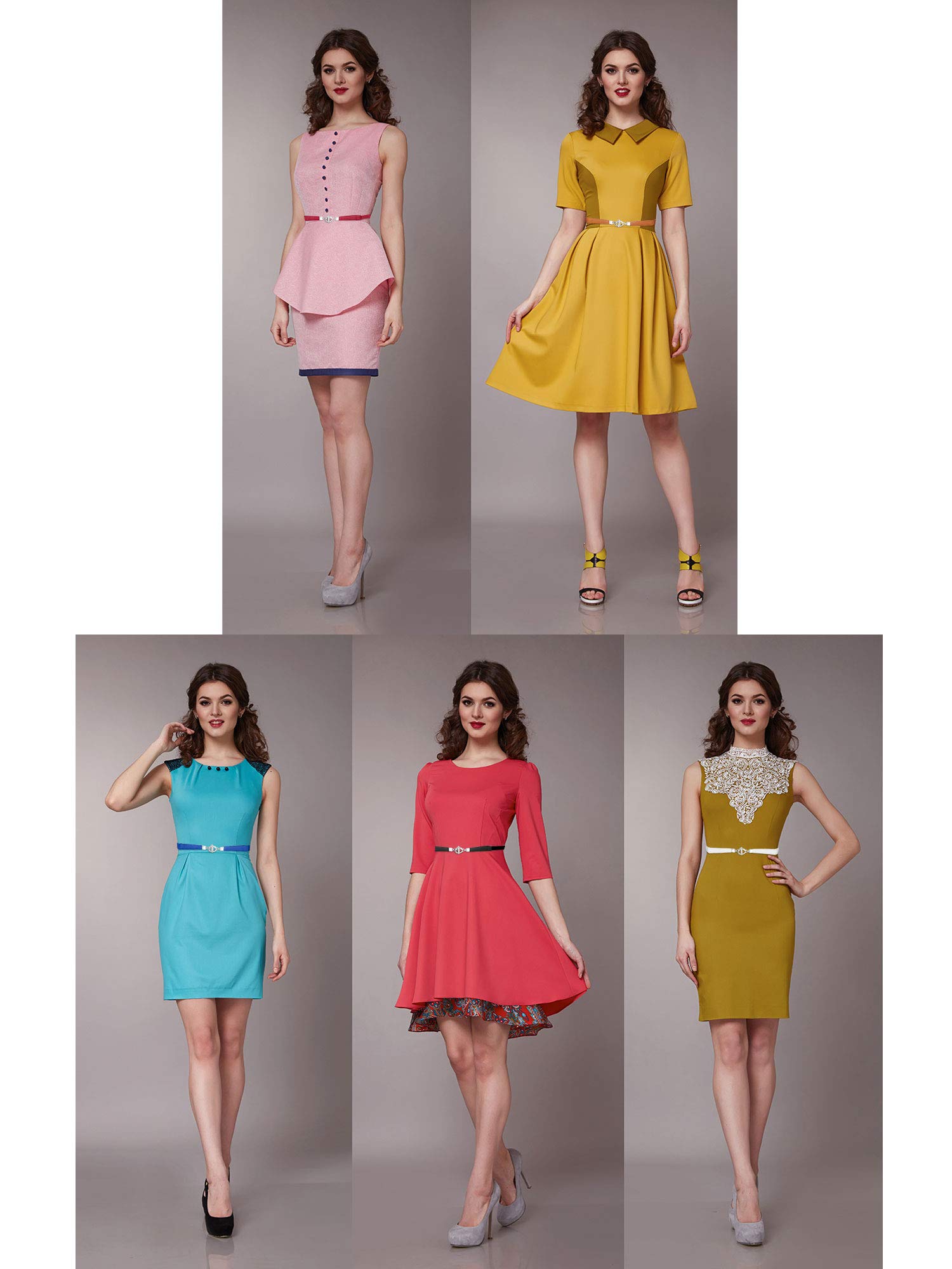JOVITEC 5 Pieces Women Skinny Elastic Waist Belt for Dress Retro Stretch Cinch Adjustable Thin Belt Metal Buckle
