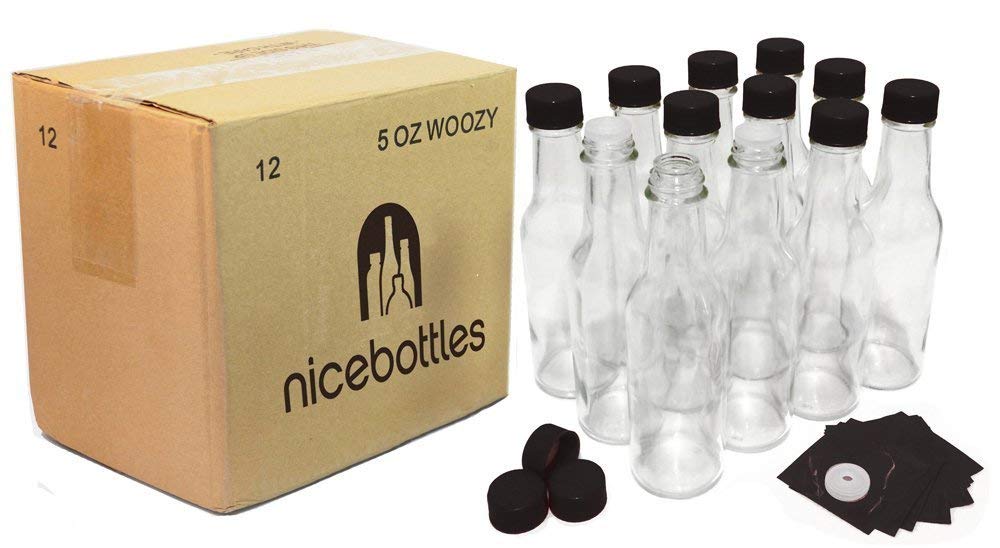 nicebottles Hot Sauce Bottles with Black Caps & Shrink Bands, 5 Oz - Case of 24