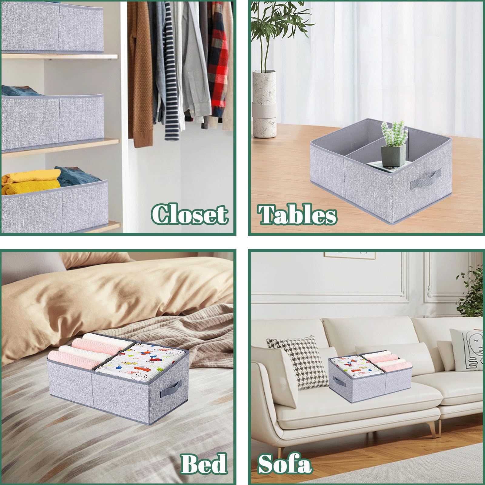 Yowmina Closet Storage Bins, Foldable Trapezoid Storage Bins, Closet Storage Baskets with Handle, Closet Shelf Organizer for Clothes, Toys, Towel, Books, Gray, 3 Pack
