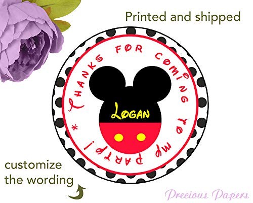 Red and Black Polka Dot Mouse Ears Stickers Personalized and Printed set of 24 Mouse Birthday