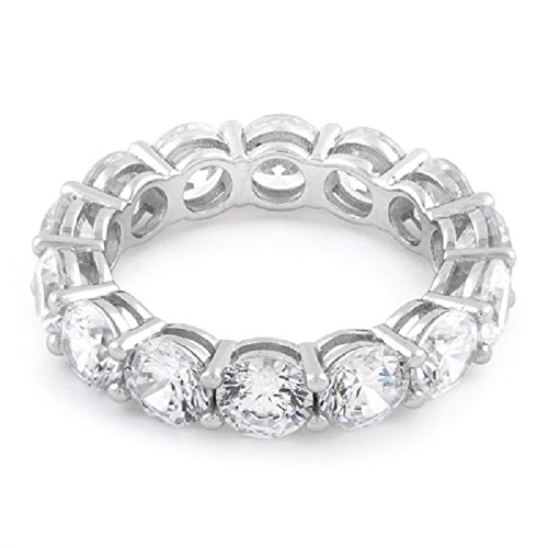 Heartbeat Sterling Silver Simulated Diamond 5mm Round Eternity Band Ring (12)