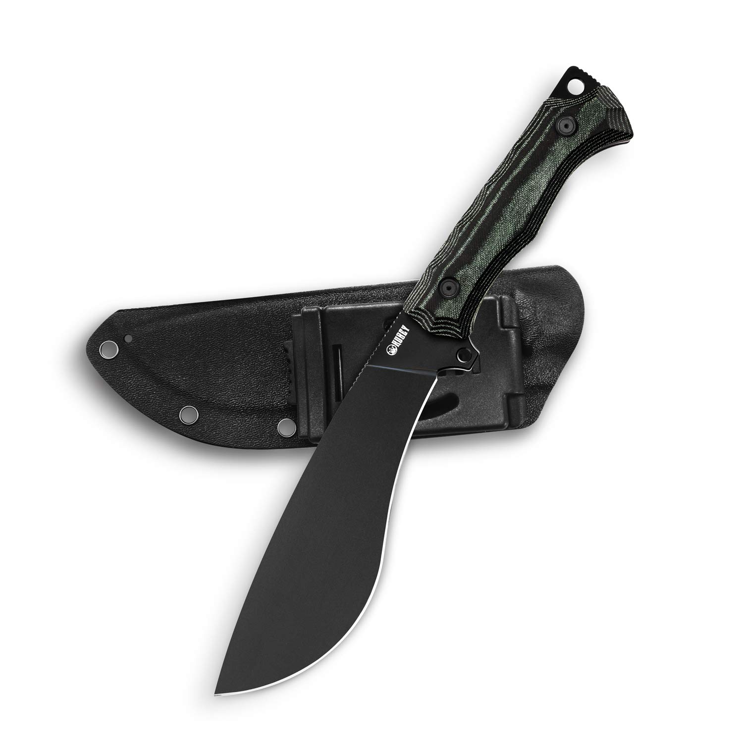 KUBEY Machete KU241 Fixed Blade Outdoor Knife with G10 Handle Kurki Style Blade for Camping Hunting and Survival w/Black Kydex Sheath (Black Coating)