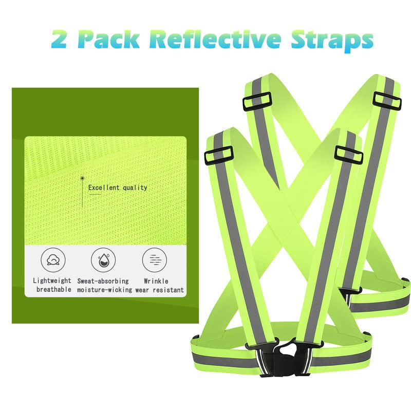 Reflective Vest Straps 2 Pack, Unisex Safety Reflective Vest Running with Adjustable, Waterproof and Lightweight, Reflective Vest Gear Warning Vests for Night Running Cycling Jogging Walking, Green
